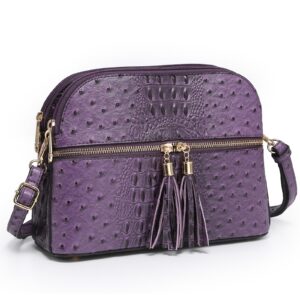 dasein women tassel zipper pocket crossbody bag shoulder purse fashion travel bag with multi pockets(ostrich purple)