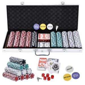 smartxchoices 500 pcs poker chip set 11.5 gram dice style clay casino poker chips w/aluminum case cards dices blind button for texas holdem blackjack gambling