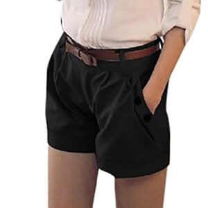 fashion loose shorts, thenlian women's solid england style mid waist casual summer shorts pants(xl, black)