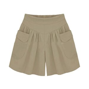 hot sale drawstring shorts, thenlian women plus size solid loose hot pants pockets lady summer casual shorts (2xl, khaki)