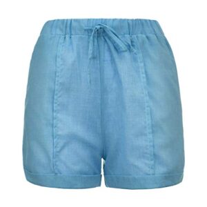 hot sale drawstring shorts, thenlian fashion women summer solid lace up cotton and linen pockets casual short pants(s, blue)