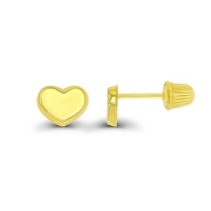 14k yellow gold polished heart hat screw-back stud earring