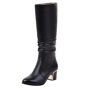 knee high boots for women,jchen lady pu leather knee high fall winter casual boots chunky heels zipper roma boots shoes