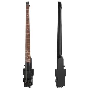 batking travel bass guitar, headless electric bass 4 strings in black color with gigbag