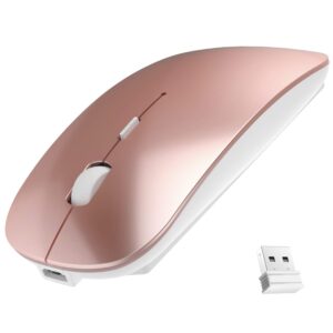 shuguotu 2.4ghz wireless bluetooth mouse, dual mode slim rechargeable wireless mouse silent usb mice, 3 adjustable dpi,compatible for laptop windows mac android mac pc computer (rose gold)