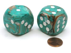 oxi-copper marbleized die with white pips d6 30mm (1.18in) pack of 1 chessex