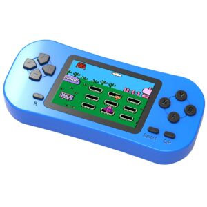 douddy kids retro handheld game console built in 218 old school video games 2.5'' display usb rechargeable 3.5 mm headphone jack arcade entertain system children birthday (blue)