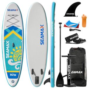 seamax 10.5 feet inflatable sup stand up paddle board (ocean blue, 10.7ft - l128 xw32 xh6)