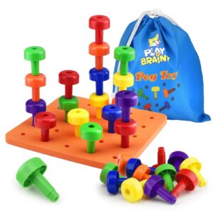 play brainy peg learning toy set – exciting montessori style colorful stacking board toy for toddlers & preschoolers – perfect for color recognition & matching (30 pegs)