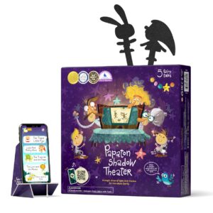 papaton shadow puppet theater - 32 shadow puppets - award winning toy, family storytelling board game, downloadable app, birthday gift for 3 4 5 6 7 8 years kids