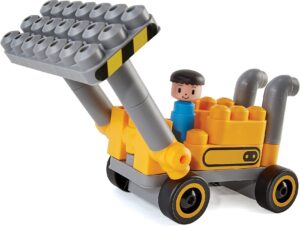 hape polym construction site | 43piece building brick forklift bulldozer toy set with figurines & accessories