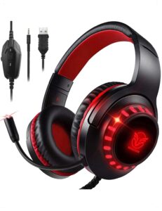 pacrate gaming headset for ps4/ps5/xbox one/nintendo switch/pc, ps4 headset with microphone xbox headset with led lights, noise cancelling ps5 headset for kids adults - red