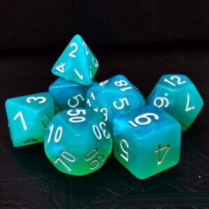 bescon moonstone dice set turquoise, bescon polyhedral rpg dice set moonstone effect