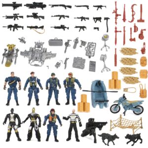 liberty imports police patrol special forces action figures soldiers vehicles & accessories - military toy combat mega playset in storage bucket (75 pieces)