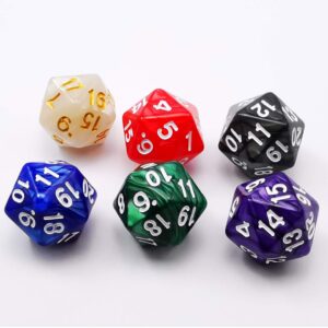 bescon d20 spindown dice 22mm, assorted marble colors 6pcs set