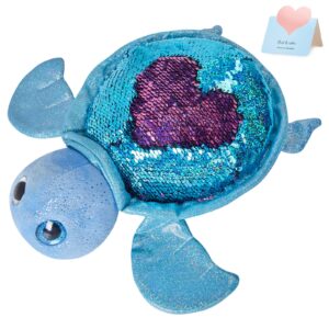 athoinsu 12'' blue turtle plush pillow soft plush toy with reversible glitter sequins sparkle birthday children's day valentine's day for kids boys girls toddlers