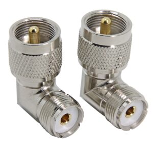 pl259 right angle, 2 pack uhf male to female coax connector adapter, 90 degree elbow for cb ham radio antenna, coaxial cable