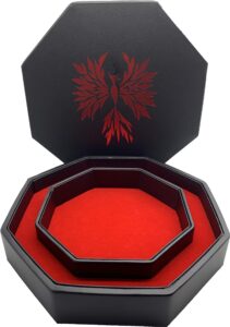 red phoenix - d&d dice tray of holding by norse foundry, 8” octagon shape dice rolling tray for dice games like rpg and dnd, dice box storage, removable top lid – soft padded inner lining