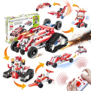 qmecha 16 in 1 stem rc car – remote control stunt rc tank - 458 pcs rc car kit –learning and educational rc snowmobile gifts for boys - remote control cars for kids for boys