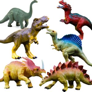 oumuamua dinosaur toys, plastic dinosaur figure set, ideal education toys for kids and toddler, including t-rex, stegosaurus, monoclonius, 6 to 7 inch large size, 6 pack