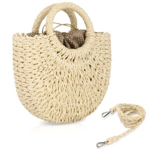 fenben women straw crossbody bag summer beach weave shoulder bag rattan (beige)