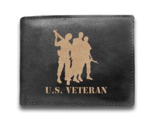 u.s.veteran genuine cowhide leather laser engraved engraving slimfold mens large capacity luxury wallet purse minimalist sleek and slim black card holder organizer 14 pockets