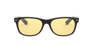 ray-ban rb2132f new wayfarer low bridge fit square sunglasses, black/yellow, 55 mm