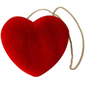 qzunique heart shaped handbag women's faux fur crossbody bag plush wallet purse chain shoulder bag