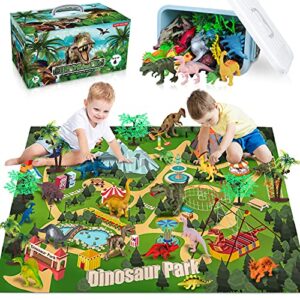 dinosaur toys playset with activity play mat for kids,realistic dinosaur figures, trees,creating a dino world including, birthday gift for boys and girls ages 3 4 5 6 years old