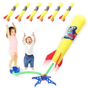 duckura kids jump rocket launchers toy, 6 foam rockets & stomp launcher, up to 100ft, summer outdoor outside play game, birthday valentines day party gift toys for toddlers boys girls age 2 3 4 5 year