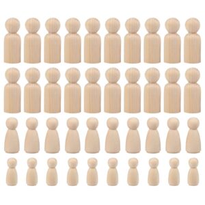 wowoss 40 pcs unfinished wooden peg dolls set, natural decorative wooden people figures for painting, craft art projects, peg game, 3 shapes