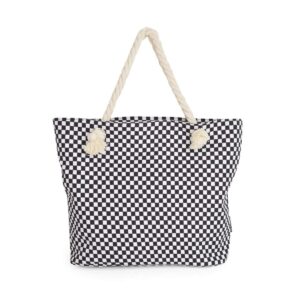 premium large black & white checkered print canvas tote shoulder bag handbag