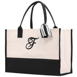 vanessa rosella monogram tote bag with 100% cotton canvas and a chic personalized monogram (black script letter - m)