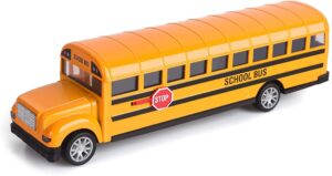 think wing school bus toy for toddlers, 8.5 inch die cast pull back cars yellow bus play vehicles with pull back mechanism and open doors