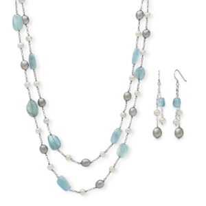 belacqua natural aquamarine & cultured freshwater pearl necklace and dangle earring set