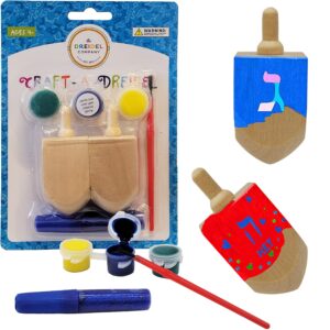 craft-a-dreidel, create your own custom dreidel, kit includes 2 wooden dreidels, 3 colors, 1 brush, 1 glitter, fun and educational (2 dreidels)