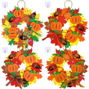 supla 12 kits 3d pumpkin fall leaf wreath craft kit diy thanksgiving wreath with maple leaves acorns bows wiggle eyes for kids crafts fall thanksgiving halloween seasonal decoration