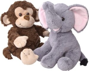 dragon drew elephant and monkey stuffed animals - 2 soft plush animal toys for baby, toddler and kids - cute and cuddly friends for boy or girl - great gift for easter, christmas, birthday