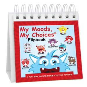 the original mood flipbook for kids; 20 different moods/emotions; autism; adhd; help kids identify feelings and make positive choices; laminated pages (monster flipbook)