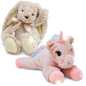 dragon drew unicorn and bunny stuffed animals - 2 soft plush animal toys for baby, toddler and kids - cute and cuddly friends for boy or girl - great gift for easter, christmas, birthday