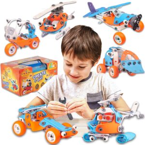 stem toys for 6-8 year old boys 6 in 1 educational engineering toy building sets, diy construction stem learning toy erector kit for kids birthday gifts for 8-12 boys & girls 150pcs with storage box