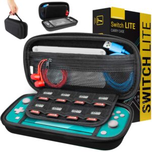 orzly carry case for nintendo switch lite - portable travel carry case with storage for switch lite games & accessories [solid black]