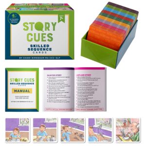 skillease story cues skilled sequencing cards, speech therapy materials, social skills game, english language learners games, storytelling cards, sentence building and picture cards