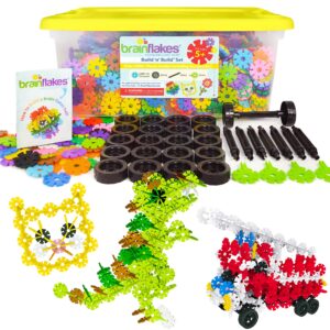 brain flakes 2500 piece build 'n' build kit - a creative and educational alternative to building blocks - wheel pieces and special parts included - a great stem toy for both boys and girls