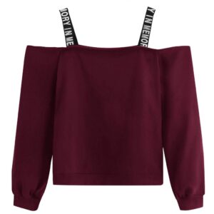 jflyou clearance women sexy off shoulder solid loose hoodie sweatshirt pullover for girl(red,l)