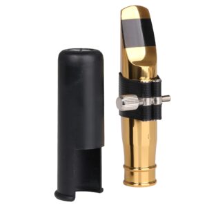 yibuy golden b-flat tenor saxophone mouthpiece gold 6# pu leather cap 10.6x3.5cm