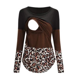 women maternity/nursing t shirt pullover labor/delivery/hospital pregnancy long sleeve tunics leopard print sweatshirts (coffee, s)