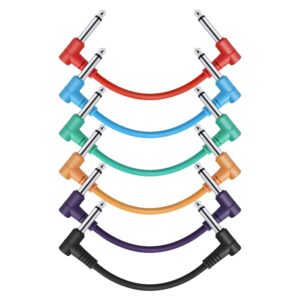 donner 6 inch guitar patch colored cable 6-pack, ts 1/4" right angle to ts 1/4" right angle