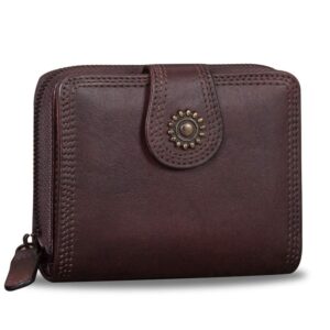 bifold leather wallets for women vintage handmade small clutch short purse with zip card holder organizer