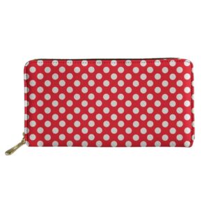 dellukee women leather zip around wallet case car phone clutch purse card holder organizer polka dot red